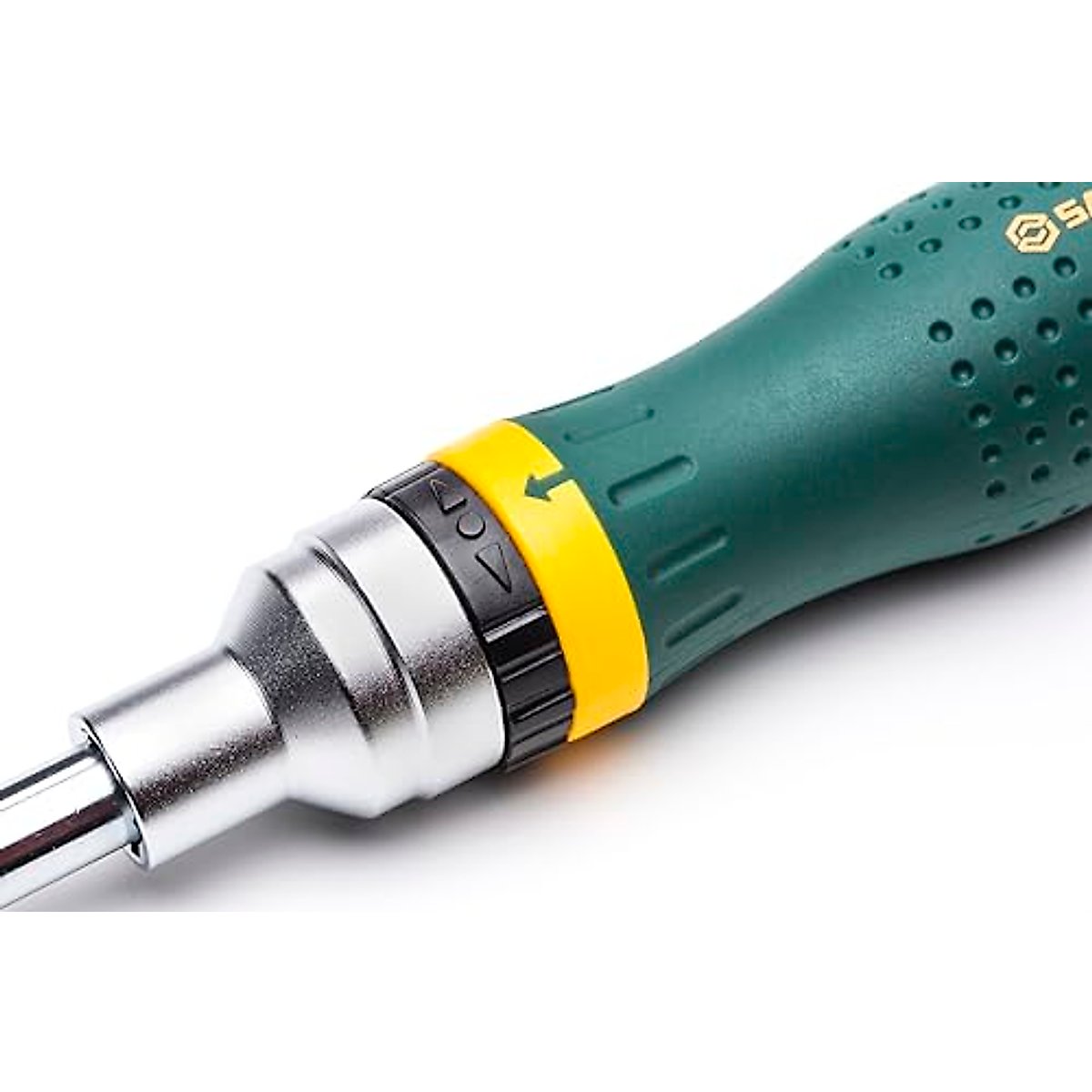 SATA 19-in-1 Multipurpose Ratcheting Screwdriver Set with 8 Double-Sided Bits and a Green and Yellow Oil-Resistant Handle - ST09350, 10 Piece