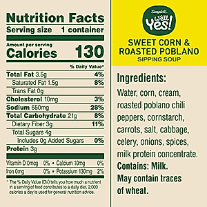 Campbell's Well Yes! Sipping Soup, Sweet Corn and Roasted Poblano Soup, Vegetarian Soup, 11.1 Oz Microwavable Cup (Case of 8)