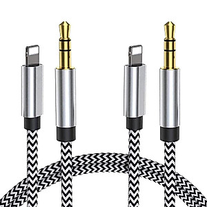 2 Pack Aux Cord for iPhone, 3.3ft Apple MFi Certified Lightning to 3.5mm AUX Audio Nylon Cable Compatible with iPhone 14 13 12 11 XS XR X 8 7 for Home Car Stereo/Headphone/Speaker, Support All iOS