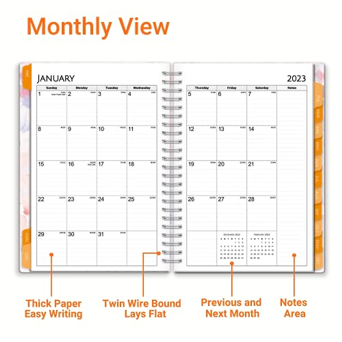 CRANBURY 2023 Planner Weekly Monthly (6x8.25", Watercolor), 2023 Small Planner Book, 8 x 6 Agenda Book, Yearly Calendar Planner, Monthly Tabs, Bookmark, Notes, Bonus Pocket, Stickers