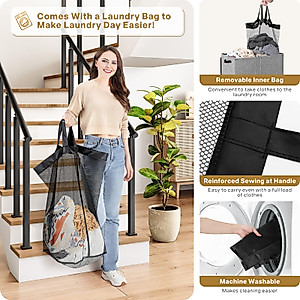 SOLEDI Luxury Double Laundry Hamper with Lid and Handle, Laundry Basket 2 Section with Removable bag, Collapsible Dirty Clothes Hampers for Laundry, Bedroom, Dorm, College