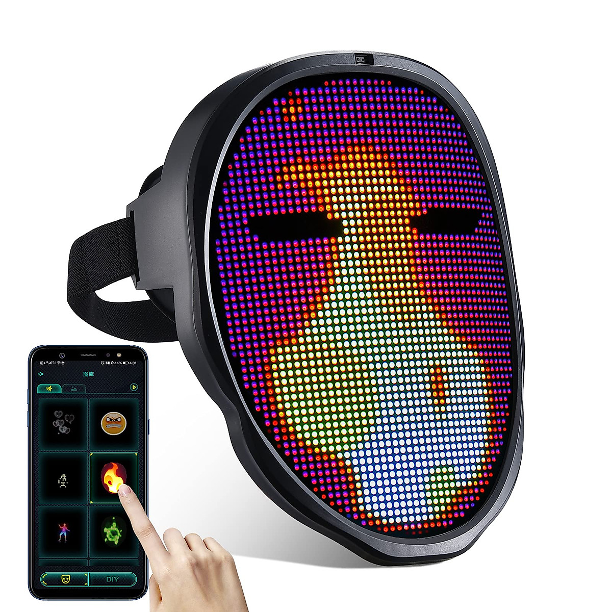 brookhaus LED Light Up Mask for Women Men,Halloween LED Face Mask with App Bluetooth Programmable for Costume&Cosplay Party