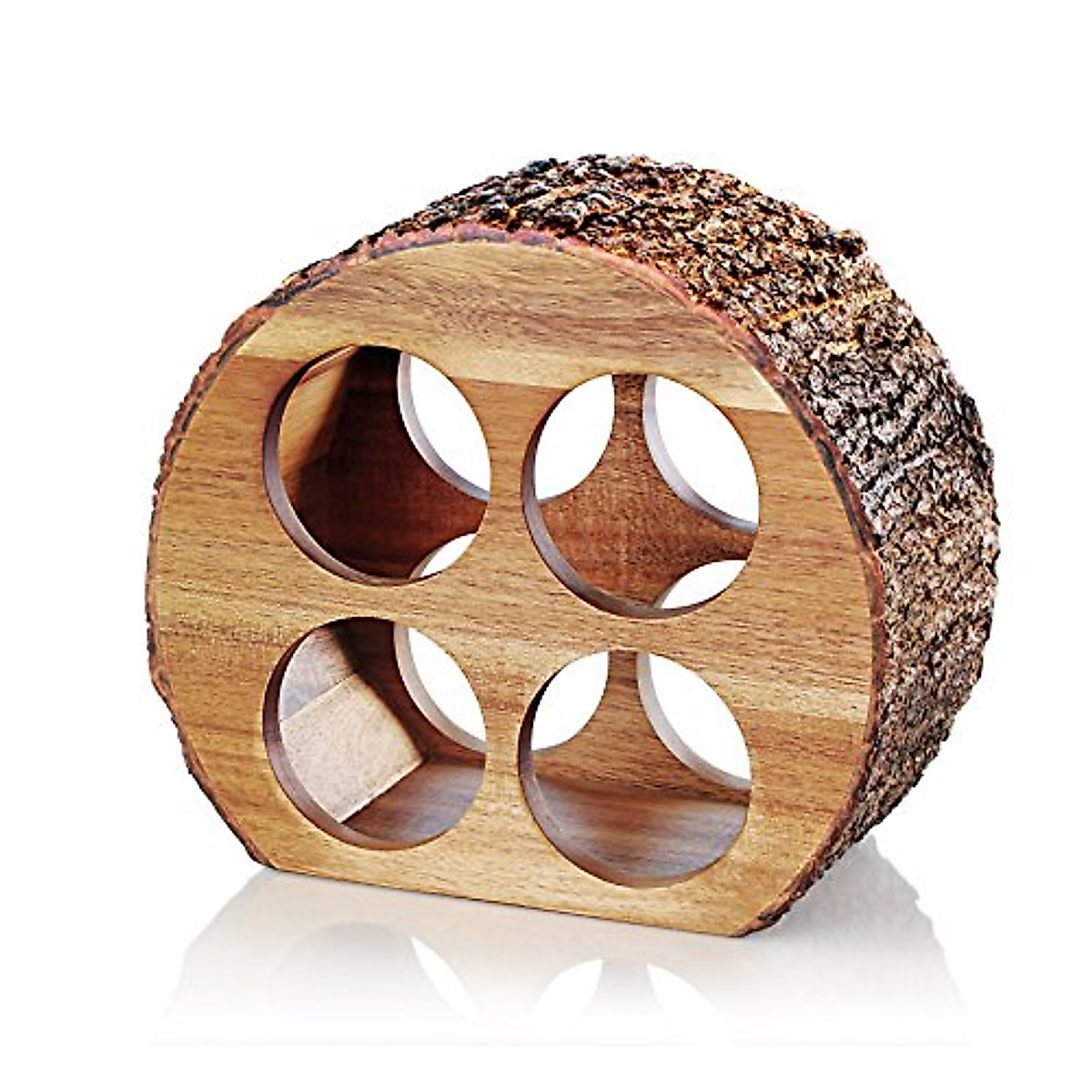 Artaste 48537 Acacia Wood Countertop Wine Rack with Natural Bark, 4-Bottles