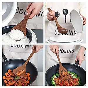 Wooden Spatula,Slotted Turner,Soup Ladle,Long Handle Utensils Set,Handmade for Kitchen Cookware ,skew spatula