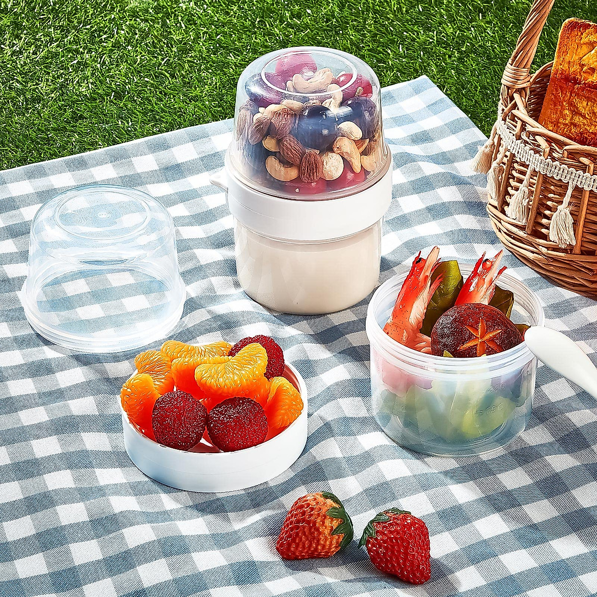 Sumind 4 Pcs Parfait Cups Cereal Container Overnight Oat Container with Lids Cereal Cup Parfait Cups Oatmeal Fruit Yogurt Food Storage Containers Parfait Cups with Lids Reusable, 22.7 Oz Total