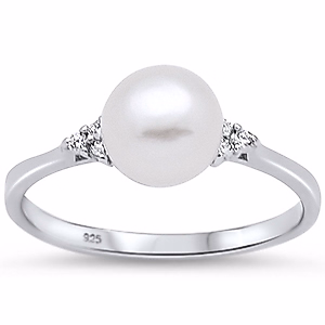 Oxford Diamond Co Sterling Silver Fresh Water Pearl & Cubic Zirconia Ring Sizes 4-10 Colors Available! (Sterling Silver, 7)
