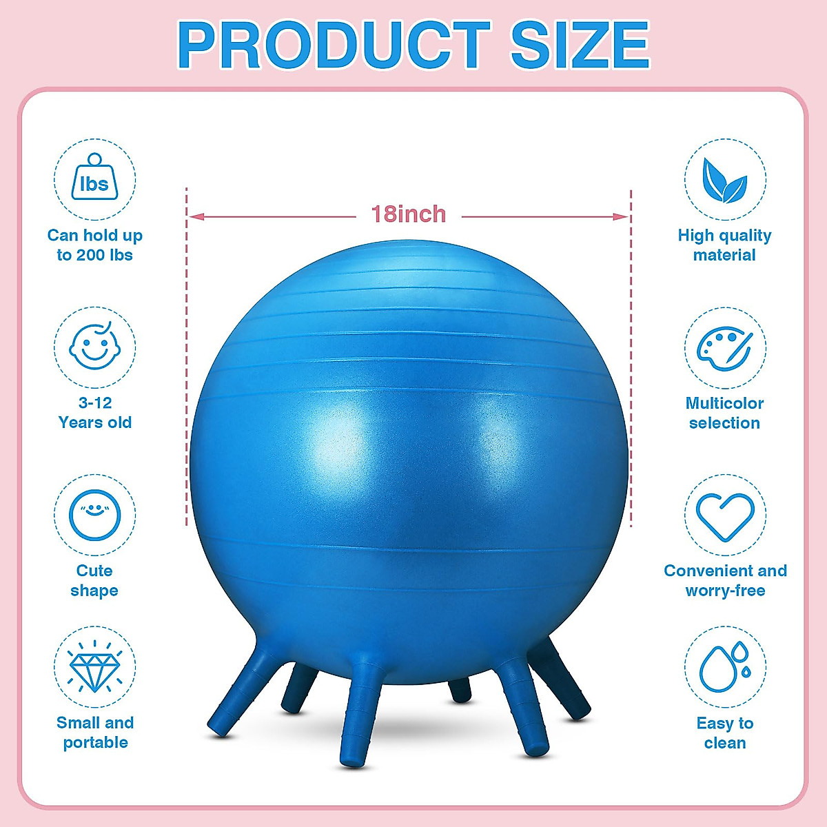 Tanlade 6 Pack 18 Inch Kids Chair Ball Flexible Seating for Classroom Kids Yoga Ball Chair Improve Focus and Balance with Alternative Seating Desk Ball Chairs for Students Sitting (Blue)