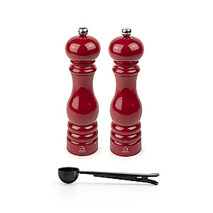 Peugeot Paris u'Select 9-inch Salt & Pepper Mill Gift Set, Passion Red - With Stainless Steel Spice Scoop/Bag Clip (Salt & Pepper Mills w/ Scoop)