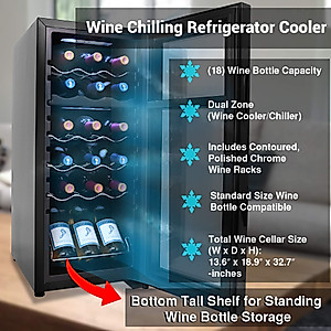 NutriChef PKCWCDS188 Cellar Cooler for White and Red Wines Chiller, 18 Bottle Dual Zone-Black