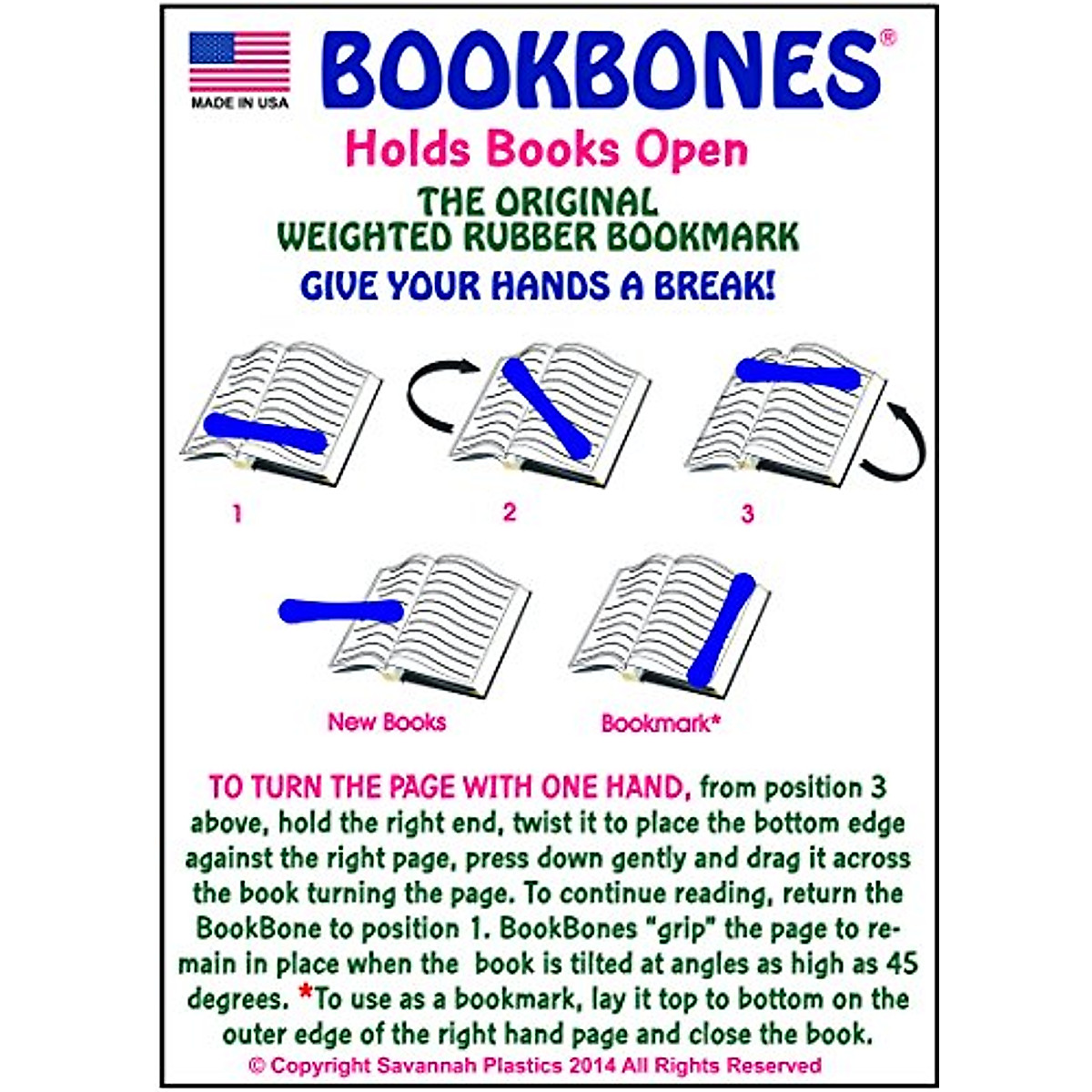 BookBone (TM) - Made in The USA - The Original Weighted Rubber Bookmark - Printed with - Star of David - Holds Books Open