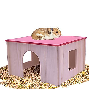 HERCOCCI Guinea Pig Wooden House, Play & Chew - Small Animal Hideout Hut with Window Habitat for Guinea Pig Chinchilla Hedgehog Gerbil Hamster Rat (Red)