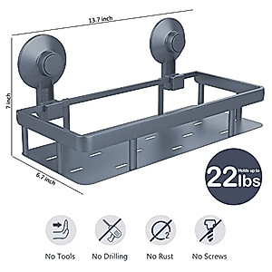 TAILI Aluminum Shower Caddy with Suction Cup, Shower Shelf Drill-Free Storage Basket for Shampoo, Body Wash, Rustproof Kitchen Bathroom Bedroom Organizer, Strong Weight Bearing of 22 LBS, Black