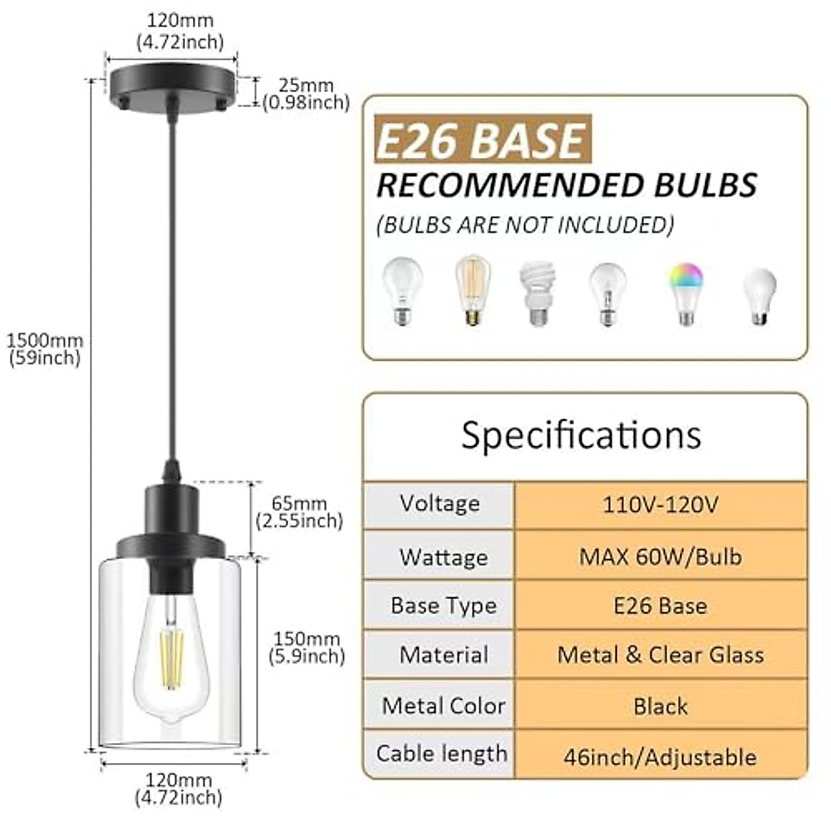 Industrial Pendant Lights, Modern Clear Glass Shade Pendant Lighting, Black Pendant Light Fixtures Ceiling Light, Farmhouse Pendant Lighting for Kitchen Island Hallway Porch Corridor Bedroom, 3-Pack