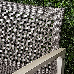 Great Deal Furniture Marcia Outdoor Wood and Wicker Sofa, Light Gray Finish with Mix Black Wicker