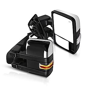 ECCPP Tow Mirrors Towing Mirrors Compatible with 2004-2014 for Ford for F-150 Pickup Truck with Left Right Side Power Control Heat Turn Signal Puddle Auxiliary Light with Chrome Housing
