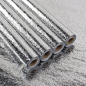 4PCS Kitchen Oil Proof Backsplash Wallpaper Peel and Stick Aluminum Foil Contact Paper Self Adhesive Water Proof Heat Resistant Wall Sticker for Countertop Cabinet Drawer Liner Shelf Liner(472 Inch)