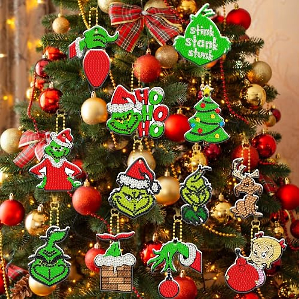 12 Pcs Christmas Diamond Art Painting Keychains Kit Double Sided DIY Cute Christmas Diamond Art Painting Keychains for Beginners Adults Art Craft Supplies Christmas Holiday Gift