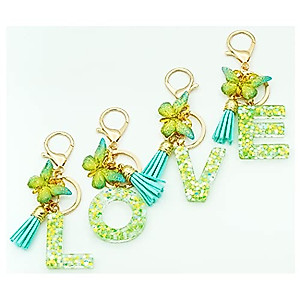 TTYY Initial Letter Keychain for Women Gift for Young Teenage Girl Gifts for Christmas to Mom Daughter green tassel (green star LetterF)