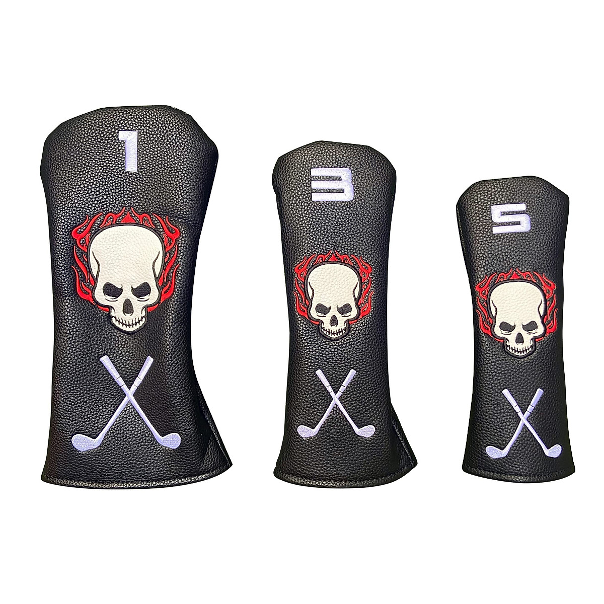Blach Birdie Skeleton Style Head Cover Golf Club Black Leather Headcovers 1,3,5 Wood Covers