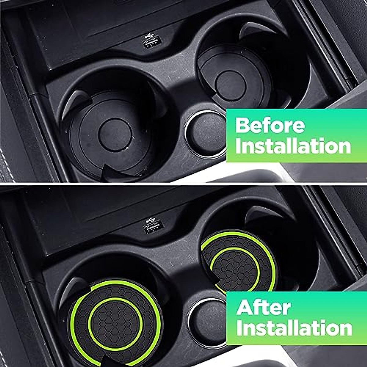 2 PCS Car Cup Holder Coaster,Car Coasters Cup Mats,2.75 Inch Universal Car Cup Coasters,Non-Slip Anti Dust Mats Cup Holder Insert Coaster, Suitable for Most Car Interior (Green)