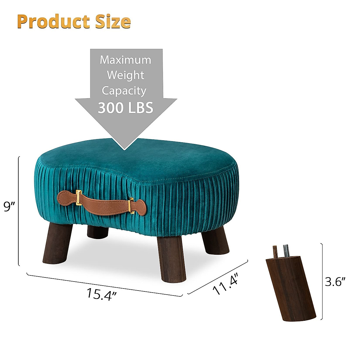 LUE BONA Small Curved Foot Stool with Handle, Velvet Footstool and Ottomans, Modern Foot Rest with Wooden Legs, Step Stool with Padded Seat for Couch, Living Room, Teal