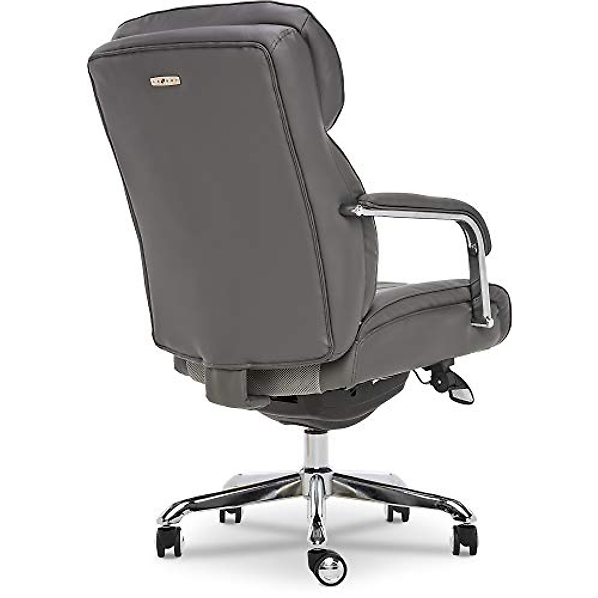 La-Z-Boy Sutherland Quilted Leather Executive Office Chair with Padded Arms, High Back Ergonomic Desk Chair with Lumbar Support, Grey Bonded Leather