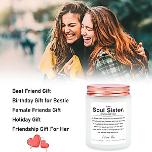 LUCKYBUNNY Soul Sister Candles Gifts, 5.5 Oz Lavender Scented Soy Candles, Best Friend Gift, Friendship Gift for Her, Funny Birthday Gift for Bestie, Sister, Friends Female