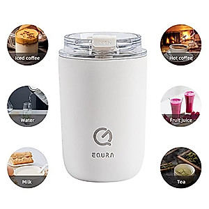 EQURA Coffee Mug with Straw, 9.5Oz Reusable Coffee Cup, 9 Hours Keeps Hot/Iced Beverage, Sweat Proof, Insulated Coffee Mug for Travel/Office/Camping (White)
