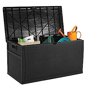 HYD-Parts Outdoor Deck Box Waterproof, Patio Storage Bench 120 Gallon, Resin Storage Container for Patio Cushions and Gardening Tool
