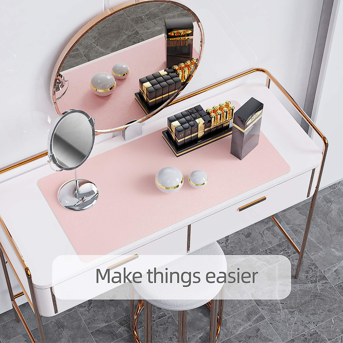 YSAGi Desk Mat, Mouse Pad,Waterproof Desk Pad,Large Mouse pad for Desk, Leather Desk Pad Large for Keyboard and Mouse,Dual-Sided Mouse Mat for Office and Home (31.5" x 15.7", Pink)