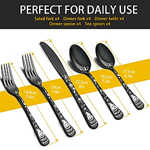 MUJINON Halloween Silverware Set for 4, 20-Piece Black Flatware Set 18/0 Stainless Steel, Gothic Pumpkin Cutlery for Decoration, Party, Gift, Housewarming, Dinnerware