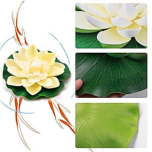 Happy Trees 12 Pcs Artificial Floating Foam Lotus Flower with Water Lily Pad, Lifelike Ornanment Perfect for Home Garden Pond Decoration