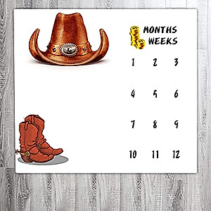EARVO Western Boots Baby Monthly Milestone Blanket Boy or Girl Flowers Smiling Baby Month Blanket Rustic Cowboy Leather Boots Milestone Blanket for Newborn to 12 Months Milestones 47”x40”BTXYEA59