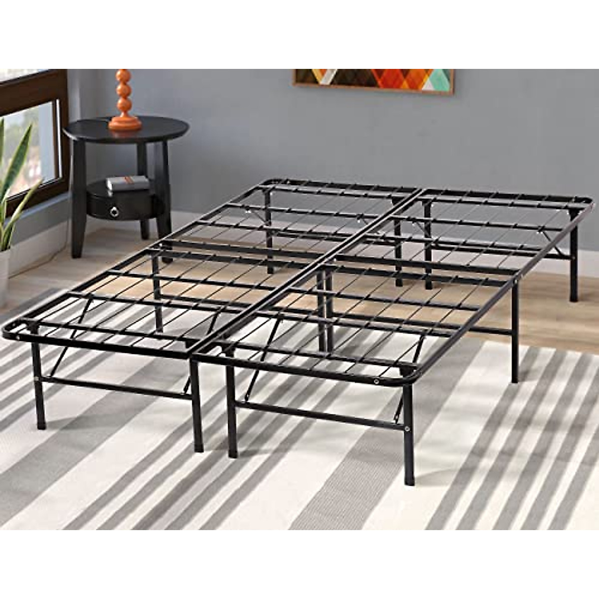 Ckofgdsue 14 Inch High Full Size Bed Frame Foldable Easy Assembly Platform Bed with Steel Slat Support & Storage Space for Bedroom Camping Tent Noise Free Metal Bed Frame Full No Box Spring Needed