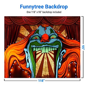 Funnytree 10x8ft Durable Fabric Horror Circus Theme Halloween Photography Backdrop No Wrinkles Giant Evil Clown Hallomas Birthday Party Background Scary Grove Vampire Decor Banner Photobooth Studio