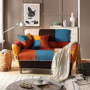 EMKK Convertible Futon Sofa Bed with 2 Pillows, Loveseat Sleeper, Recliner Couch with Adjustable Armrest and Wood Legs,3-Angle Backrest for Living Room Furniture Apartment Small Space, Colorful