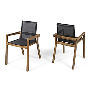 Christopher Knight Home Jimmy Outdoor Acacia Wood and Mesh Dining Chairs (Set of 2), Teak Finish