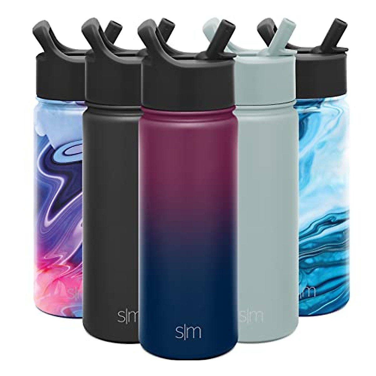 Simple Modern Kids Water Bottle with Straw Lid Vacuum Insulated Stainless Steel Metal Thermos Bottles | Reusable Leak Proof BPA-Free Flask for School | Summit Collection | 18oz, Mystic Moon