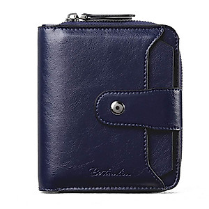 BOSTANTEN Women's Leather Designer Handbags Tote Purses Shoulder Bucket Bag Navy Blue Bundle with Leather Wallets for Women RFID Blocking Zipper Pocket Small Bifold Wallet Card Case