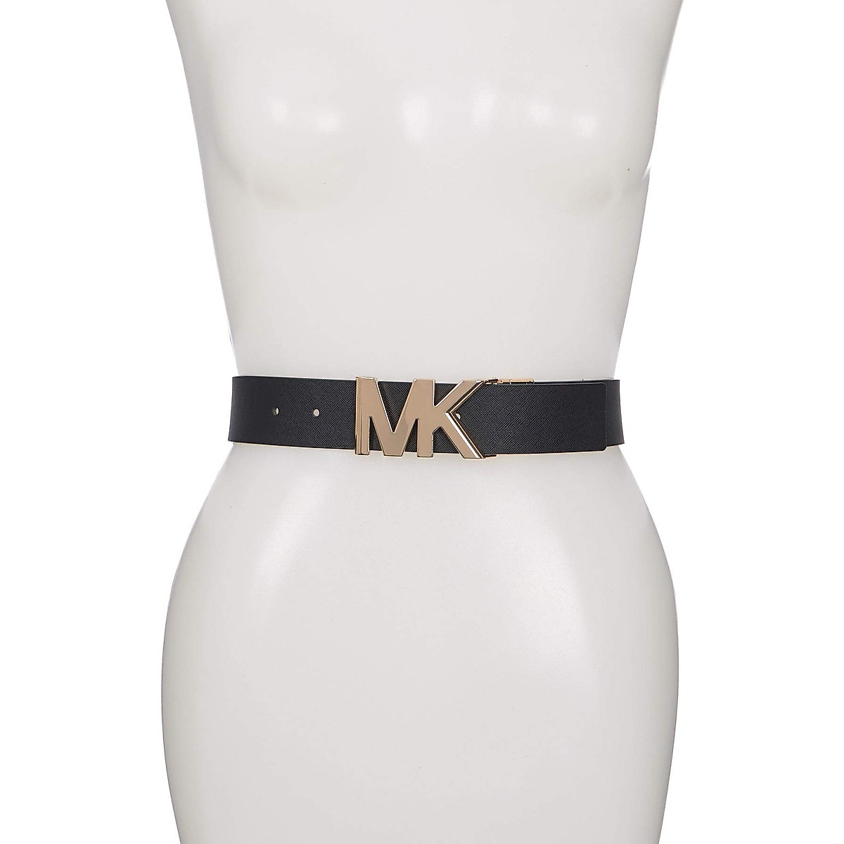 Michael Kors 38mm Leather Reversible MK Logo Plaque Buckle Belt (Brown/Black, M)