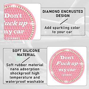 Kewucn 2 Pack Bling Car Cup Holder Coasters, 2.79 inch Anti-Slip Soft Rubber Crystal Rhinestone Auto Cup Insert Pad, Universal Vehicle Interior Decor Accessories for Car SUV Truck (Pink)