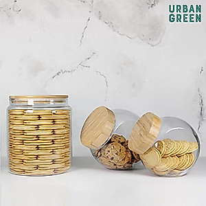ECOEVO Glass Penny Jars with Bamboo Lids, Glass Cookie Jars, Glass Candy Jars, Glass Jars with Lids, Glass Food Storage Containers with Bamboo Lids, 2 Pack of 48oz