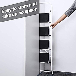 4 Step Ladder Step Stool, Sturdy Step Stools for Adults with Wide Anti-Slip Pedal, Portable Folding Step Stool with Handle, Lightweight Steel Step Ladder, 330lbs Capacity Kitchen Step Stool, White