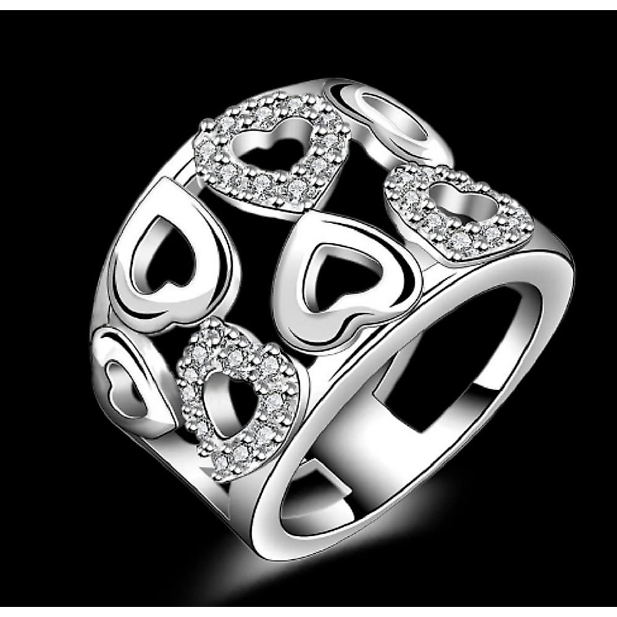 HUKQBUNX 925 Sterling Silver Multi Love Multi Gem Heart-Shaped Diamond Ring Square Crystal Zircon Women's Fresh Fashion Wedding Engagement Ring Size 7-9 (Size 9)