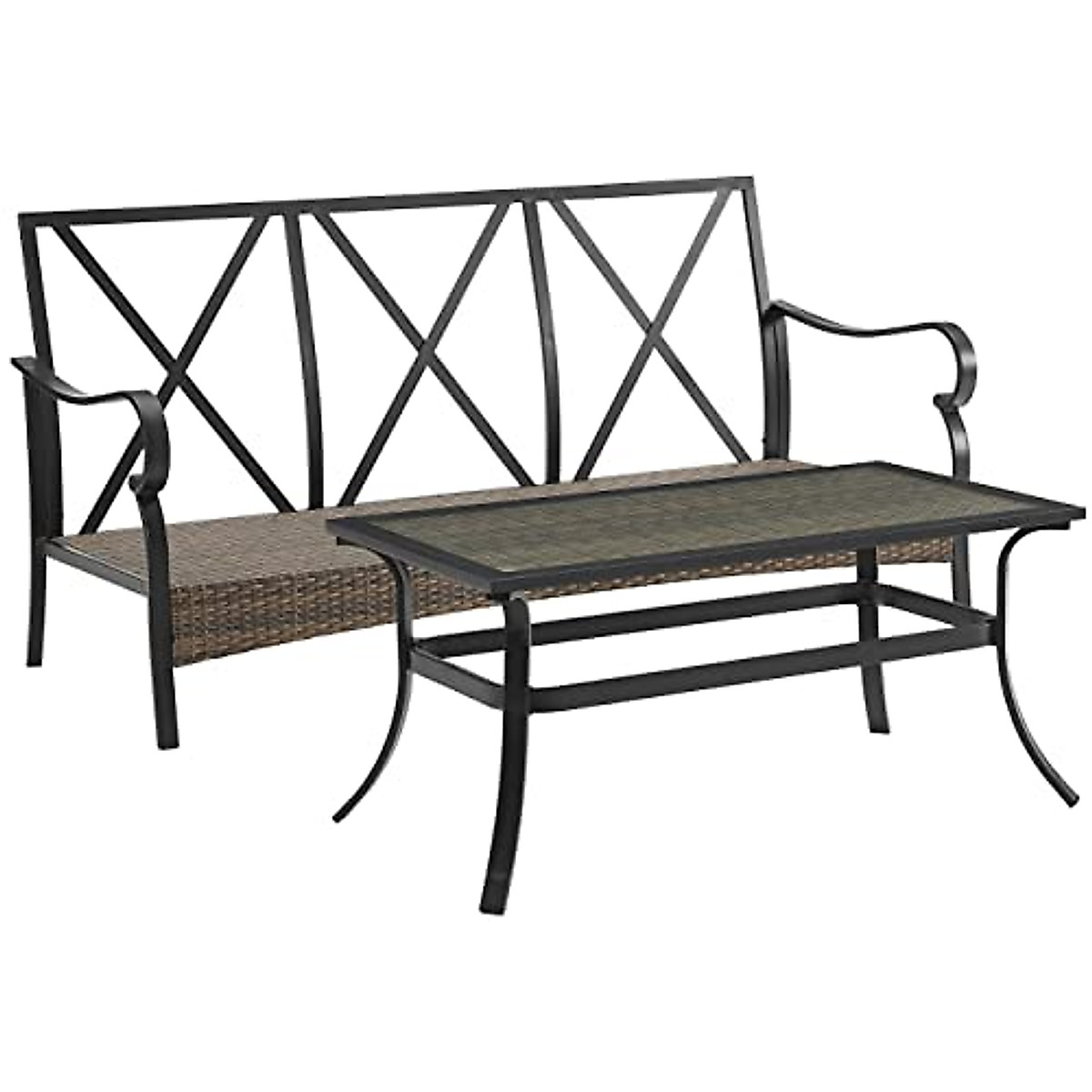 Crosley Furniture KO70350MB-TE Dahlia Outdoor Metal and Wicker 2-Piece Sofa Set (Sofa, Coffee Table), Matte Black with Taupe Cushions