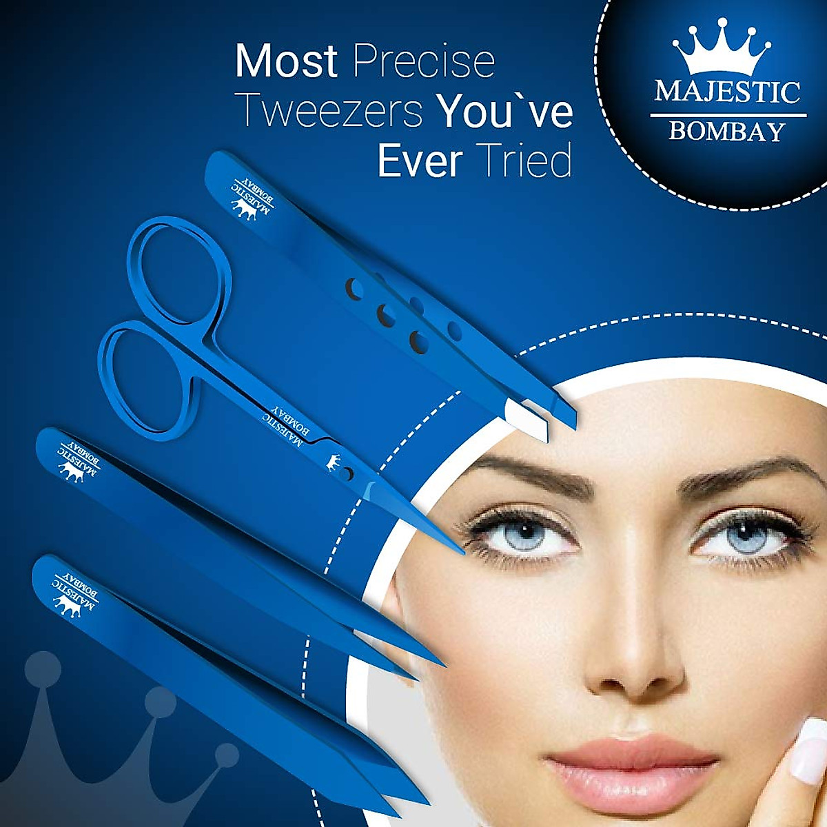 Precision Personal Grooming Set Professional Quality Stainless Steel Luxury Tweezers + Nail Scissor in Titanium Blue Perfect for Ingrown Hair, Eyebrow Hair, Nose and Facial Hairs Great for Splinters