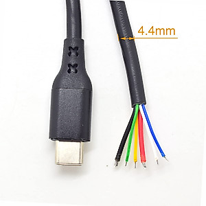 2pcs 12 inch Type-C USB C Male PD Power Cable 5A Fast Charge 6 Wires CC1 CC2 Pigtail DIY, 1 feet