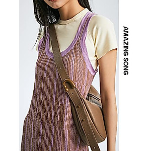 Amazing Song Hald Moon Crossbody Bag for Women, Designer Hobo Shoulder Handbag Togo Lether Adjustable Strap, Brown