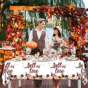 Zhynice Fall in Love Bridal Shower Decorations 121 Pcs Fall Wedding Disposable Dinnerware Autumn Floral Pumpkin Plates and Napkins Cups Tablecloth for Fall Theme Wedding Engagement Supplies 30 Guest