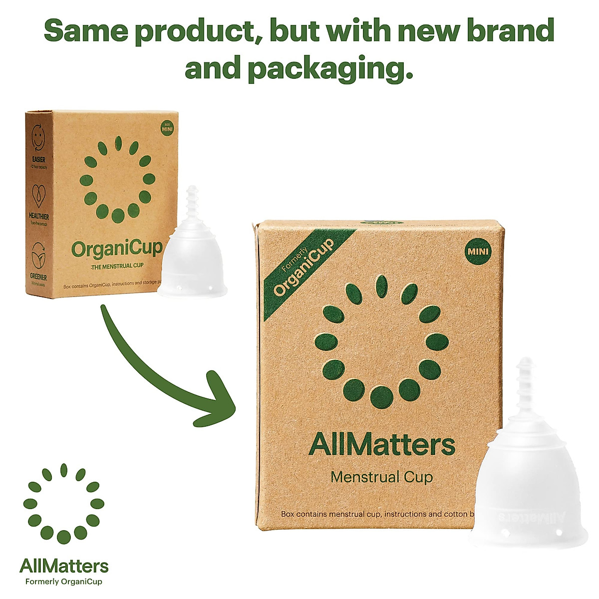 AllMatters OrganiCup Menstrual Cup - Size Mini - Eco-Friendly, Reusable Period Solution - Superior to Pads & Tampons - Suitable for Light to Heavy Flow